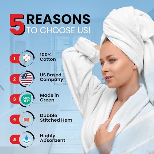 Infinitee Xclusives Premium White Bath Towels for Bathroom Set of 4 (27x54 Inches), 100% Soft Ring-Spun Cotton Bathroom Towels, Quick Dry, Durable, Ideal for Daily Use (Brilliant White)