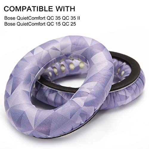 KAHHA Ear Pads,Replacement earpads Compatible with Bose QC25/QC35/QC35II Headphones Ear Cushions with Noise Isolation Memory Foam/ECO Protein Leather(1 Pair,Diamond Purple)
