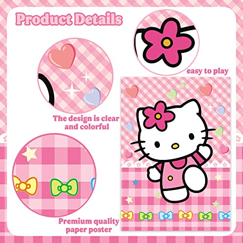 Kitty Birthday Decorations, Pin the Flower on Kitty, Kitty Theme Party Games Large Poster for Boys Girls