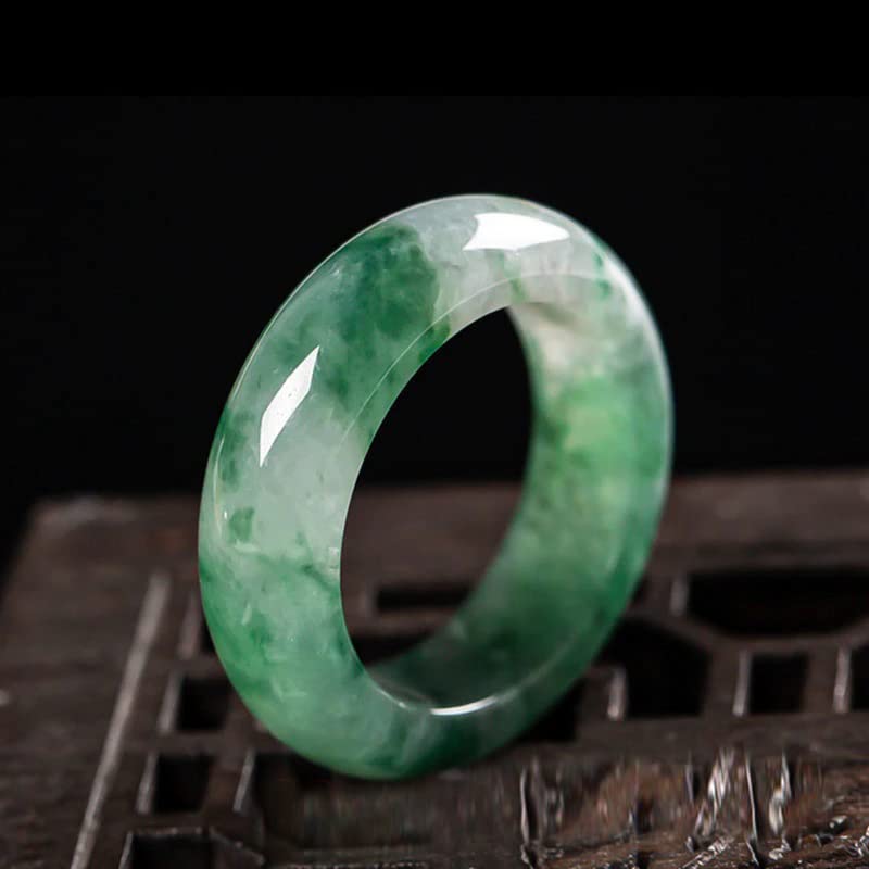 Natural Green Flowery Jade Gemstone Crystal Ring, Amulet, Suitable for Men and Women, Positive Energy, Gift (Ring size: 13)