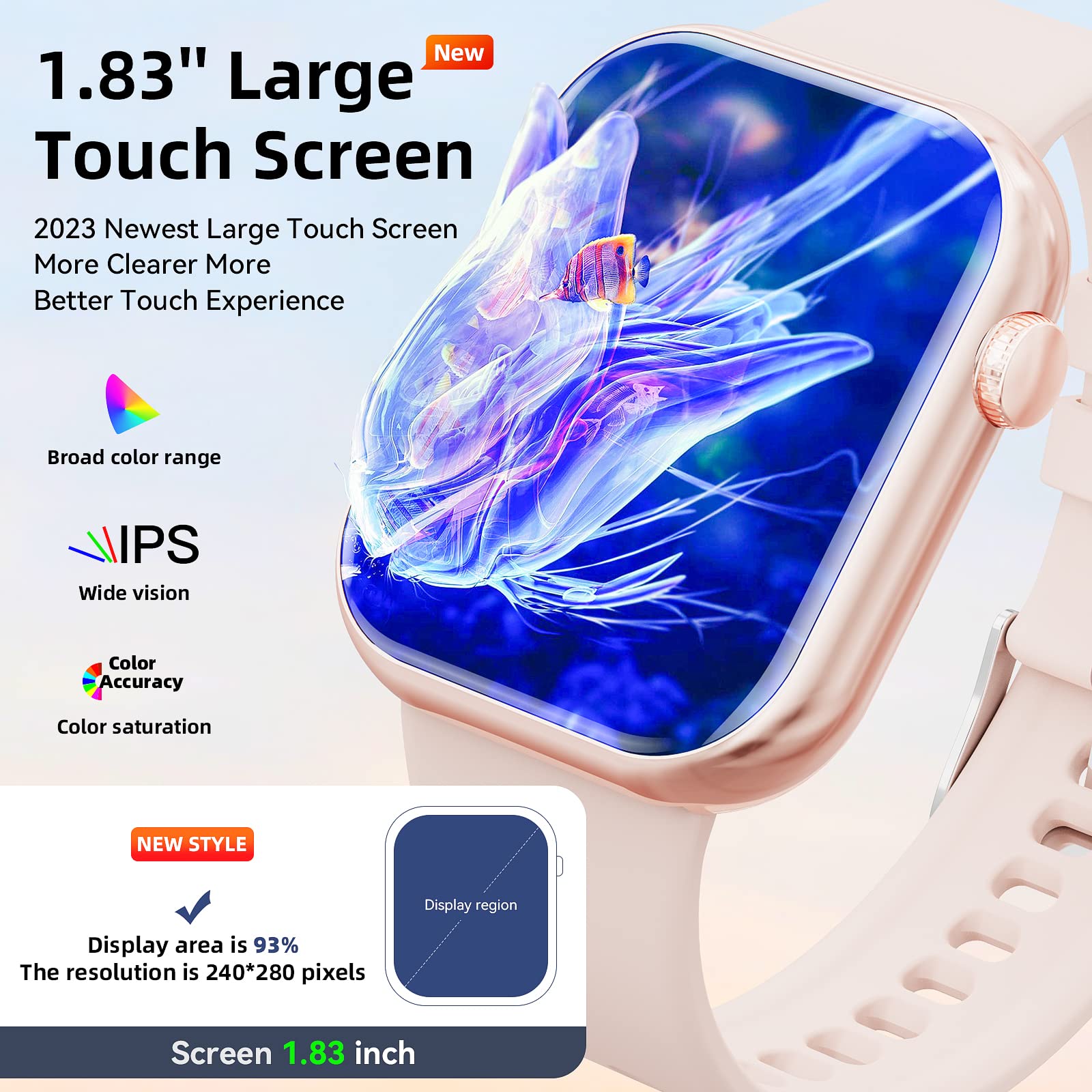 mingwear Smart Watch for Women Bluetooth Call (Answer/Make Call), 1.83" Full Touch Screen Smartwatch Fitness Watches with Heart Rate Sleep Monitor,Sports Modes,Activity Tracker for Android iOS(Pink)…