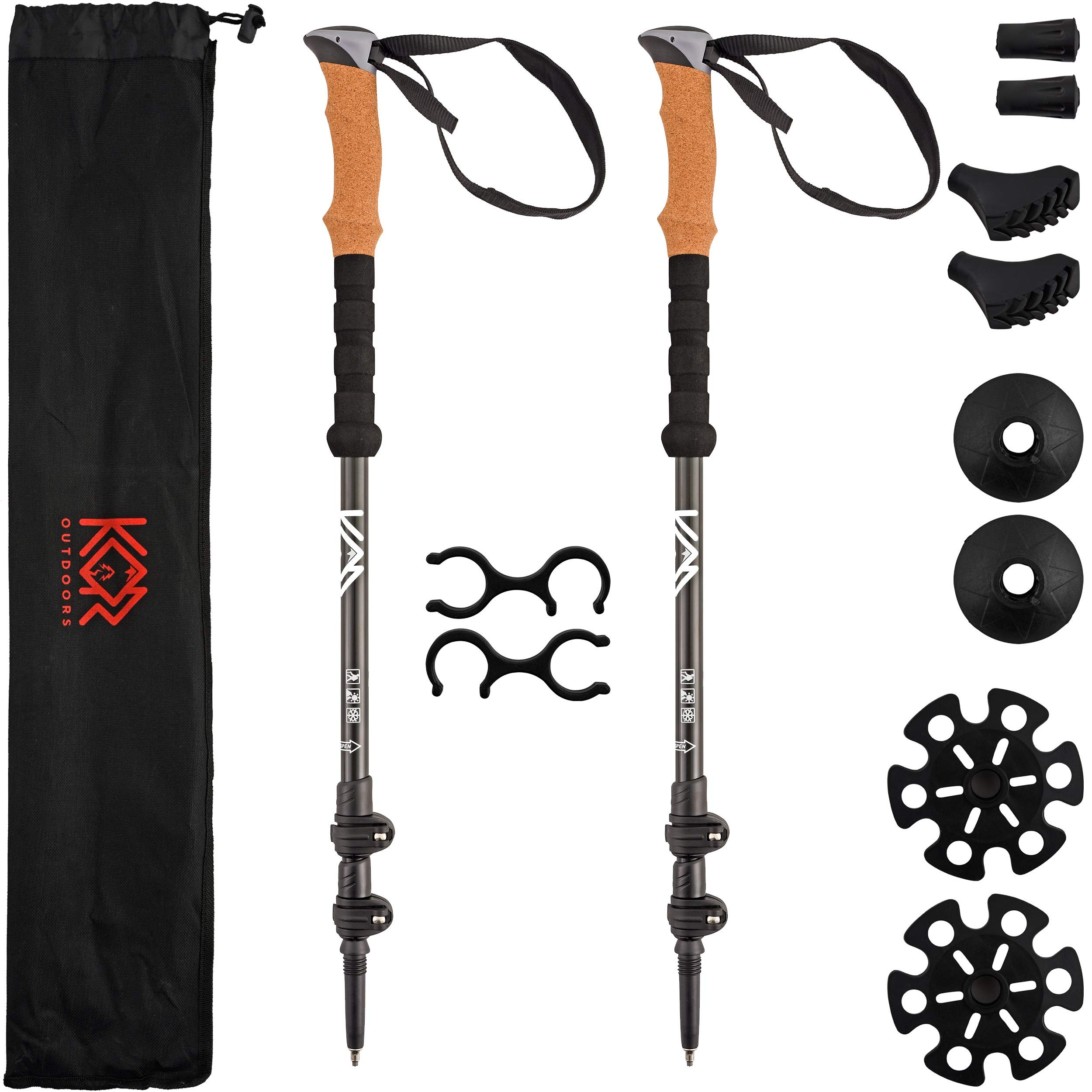 KOR Outdoors Aluminum Trekking Poles - Durable, Lightweight Aluminum 7075 Hiking or Walking Sticks – 2 pc Pack with Quick Adjustable Locks – Expandable to 54” – Cork Grip