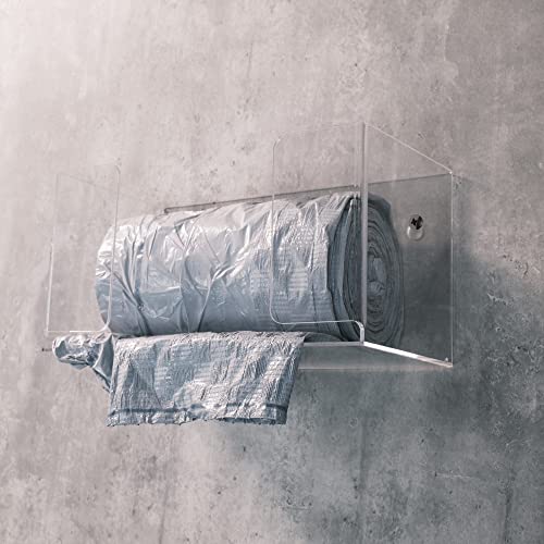 SEANADO Trash Bag Dispenser Roll Holder, Wall Mount Acrylic Kitchen Organizer Storage Box Holder for Garbage Bag Grocery Bag Plastic Shopping Bag Roll Container (10.4 x 5.5 x 5.5 inches)