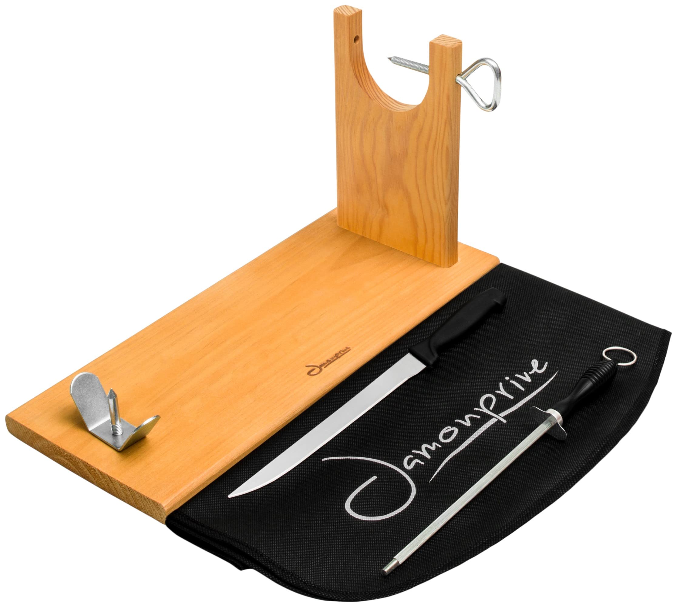Professional Ham Stand with Ham Knife + Sharpening Steel + Ham Cover - Ham Holder Ideal for Serrano Ham, Iberico Ham and Italian Prosciutto - Jamonprive