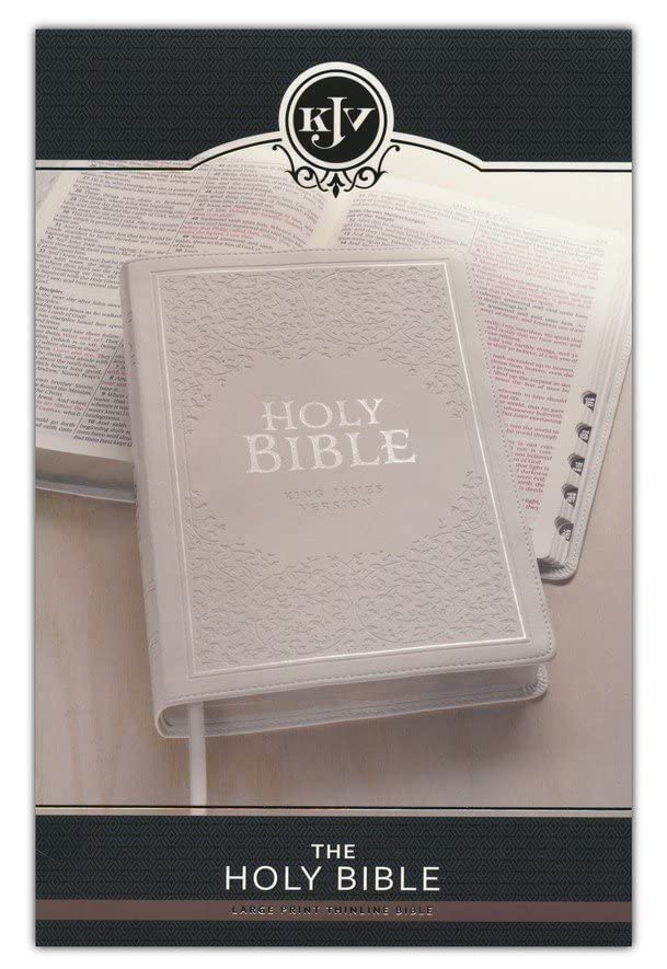 Personalized KJV Holy Bible, Thinline Large Print Faux Leather Red Letter - Thumb Index & Ribbon Marker, King James Version, White, Baptism, Graduations, wedding, confirmation king james version,