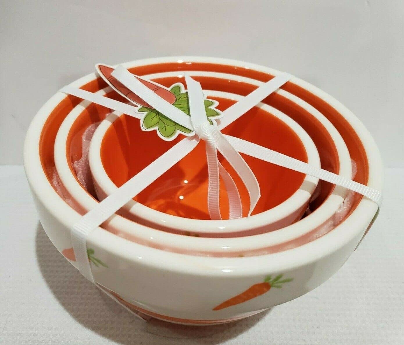 N?A Easter Terramoto Ceramic Orange White Carrot Nesting Bowls Set of 3
