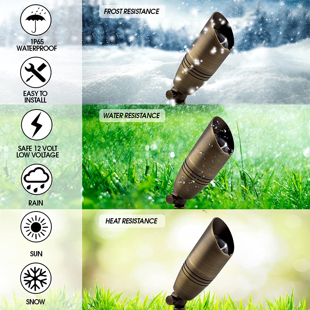 LED Spot Lights Outdoor 105 Landscape Light 7W MR16 LED Bulb - Solid Brass Metal Wall Light Security Lighting LED Yard Lights for Beautiful Bright Long Lasting Home Garden Patio Pool Lighting (4 Pack)