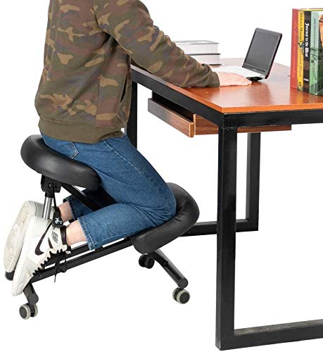 Kneeling Chair Adjustable Stool for Home and Office, Improve Posture, Neck & Back Pain Relief with Thick Comfortable Cushion, Angled Seat, Lockable Casters & Pneumatic Rod Adjustable Height