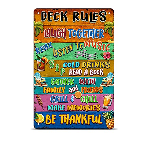 N Namesiss Deck Rules Sign, Deck Sign, Grill & Chill Make Memories Be Thankful 12x16 Inch Metal Sign, Funny Rules Sign, Porch Sign, Backyard Sign, Deck Metal Sign, Patio Sign, Home Decoration