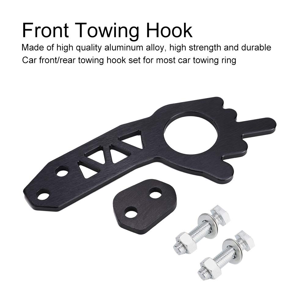 KIMISS Front Rear Towing Hook Set, Universal Car Aluminum Alloy Racing Trailer Hook with Gasket, Bolts Fit for Many Car Towing Ring Black