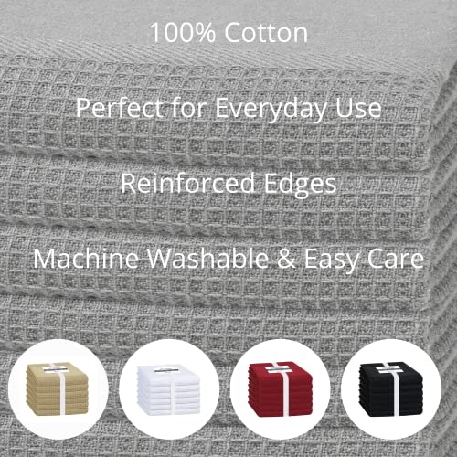 Linen Hub 100% Cotton Waffle Kitchen Dish Towels 16x26 Oversized, Absorbent Durable Washable, Tea Towels, Dish Cloths, Bar Towels, Cleaning Towels, Kitchen Towels with Hanging Loop - Set of 6 Grey
