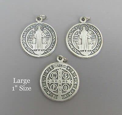 Lot of 50 Saint St Benedict of Nursia Patron Against Evil Medal Pendant 1" + oval ring