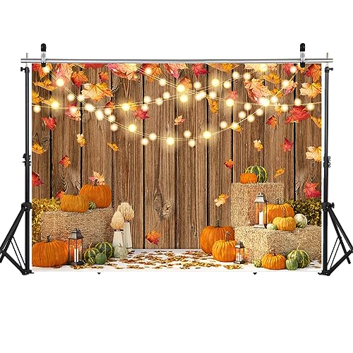 LYCGS 7X5ft Fall Backdrop Fall Thanksgiving Photography Backdrop Autum Rural Wooden Pumpkin Maple Leaf Haystack Backdrop Thanksgiving Photo Background Thanksgiving Party Decoration Banner X-157