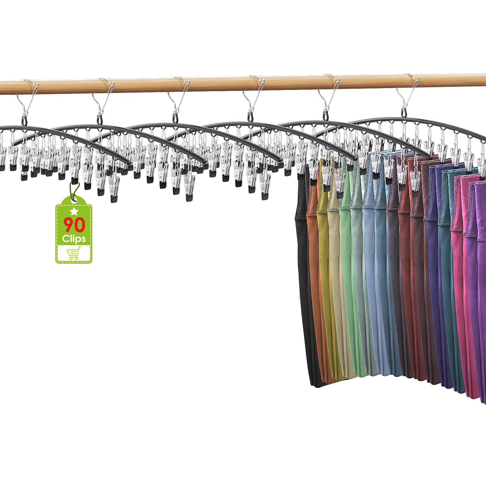 Legging Organizer for Closet,Feverdes Metal Pants Hangers with Rubber Coated with Clips Hold Leggings/Jeans/Skirts,Space Saving Hanging Closet Organizers and Storage (2 Pack, Black)