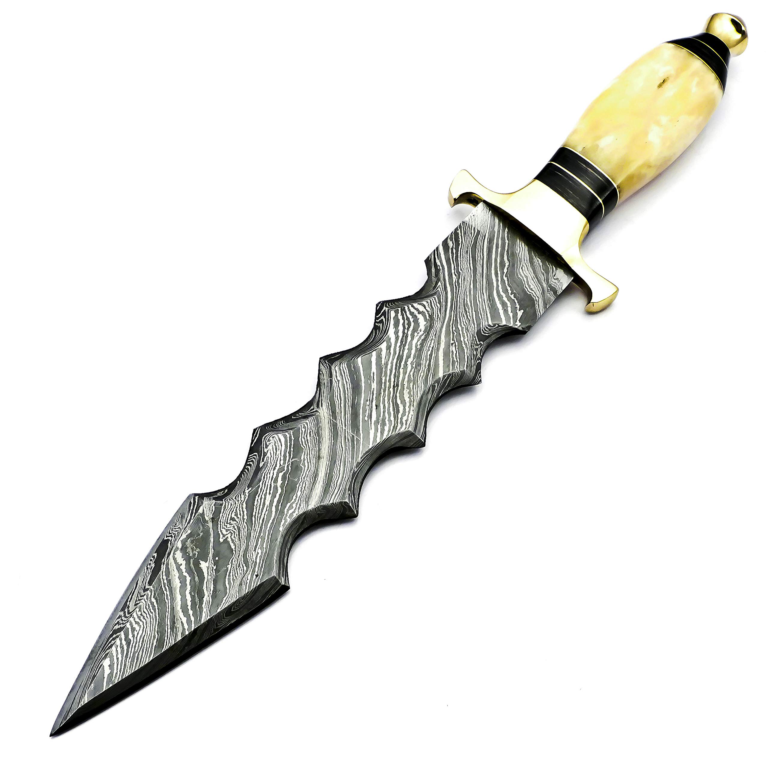 Mid American Cutlery Damascus Steel Fixed Blade Hunting Knife Handle Camel Bone Brass Pommel