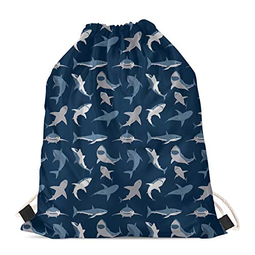 INSTANTARTS Children Boy Girl Ocean Shark Print Drawstring Backpack Outdoor Casaul Portable Shoulder Bag Swim Gymsack Sack Pack