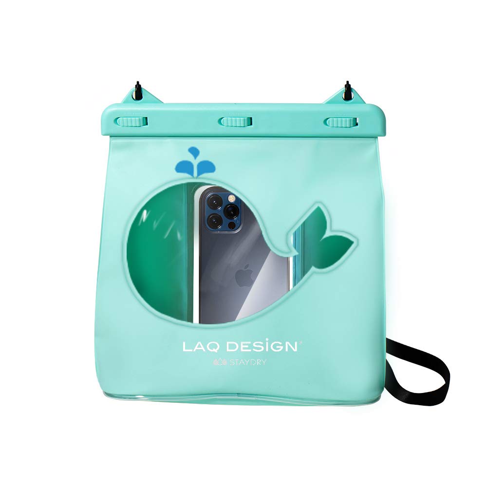 LAQ DESiGN STAYDRY Double Sided Perspective Waterproof Storage Bag with Adjustable strap, Dry Bag with Screen Touchable Inter Pocket (Whale) (Blue)