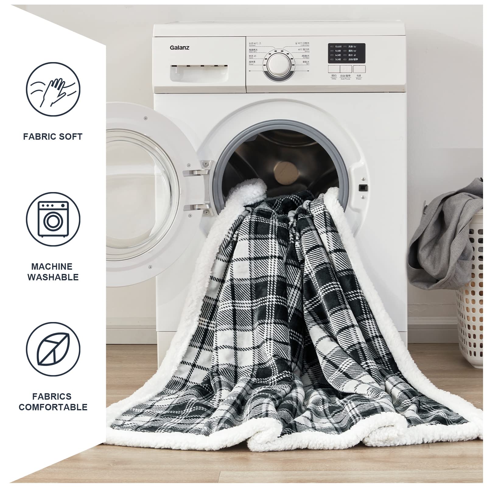 inhand Sherpa Throw Blanket, Plaid Warm Cozy Soft Throw Blankets for Couch, Bed, Sofa,Reversible Fluffy Plush Flannel Fleece Blankets and Throws for Adults Women Men(Grey, 50”x 60”)