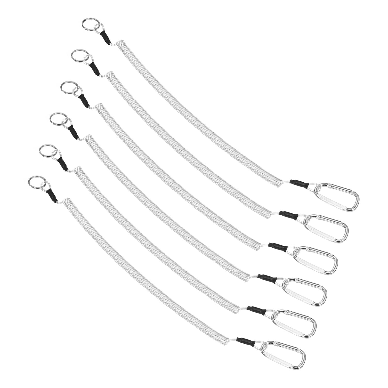 PATIKIL 9.8ft Fishing Tool Lanyard, 6 Pack Safety Cord Spiral Lanyard Tether Retractable with Metal Clip Keychain for Boating Kayak, Clear