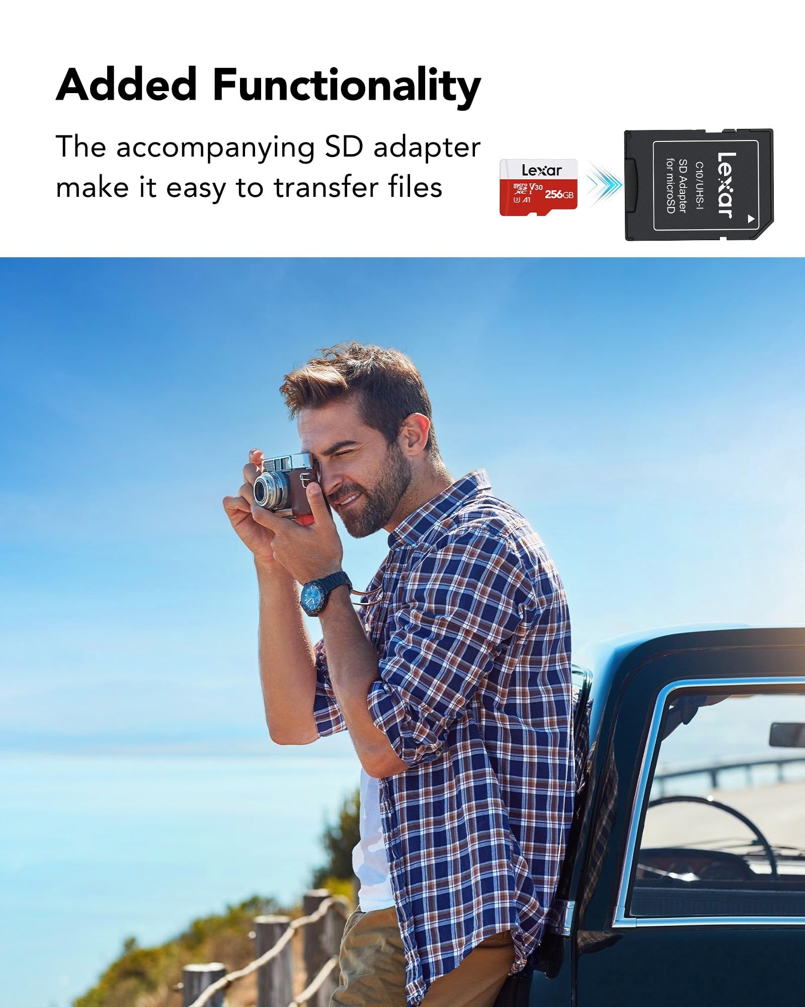 Lexar E-Series 256GB Micro SD Card, microSDXC UHS-I Flash Memory Card with Adapter, 100MB/s, C10, U3, A1, V30, Full HD, 4K UHD, High Speed TF Card