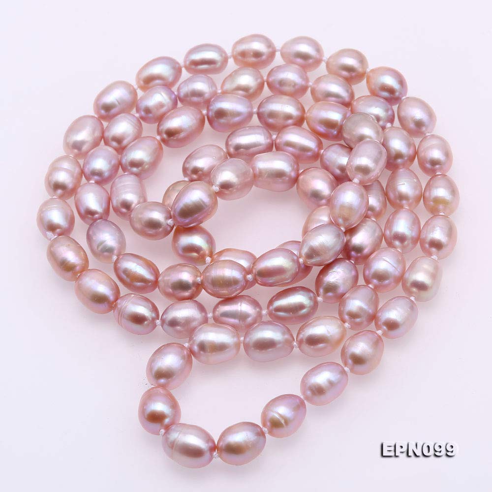 JYX Long Strand Pearl Necklace 7-8mm Oval Freshwater Pearl Sweater Necklace Opera Length 32" (Lavender) (Lavender)