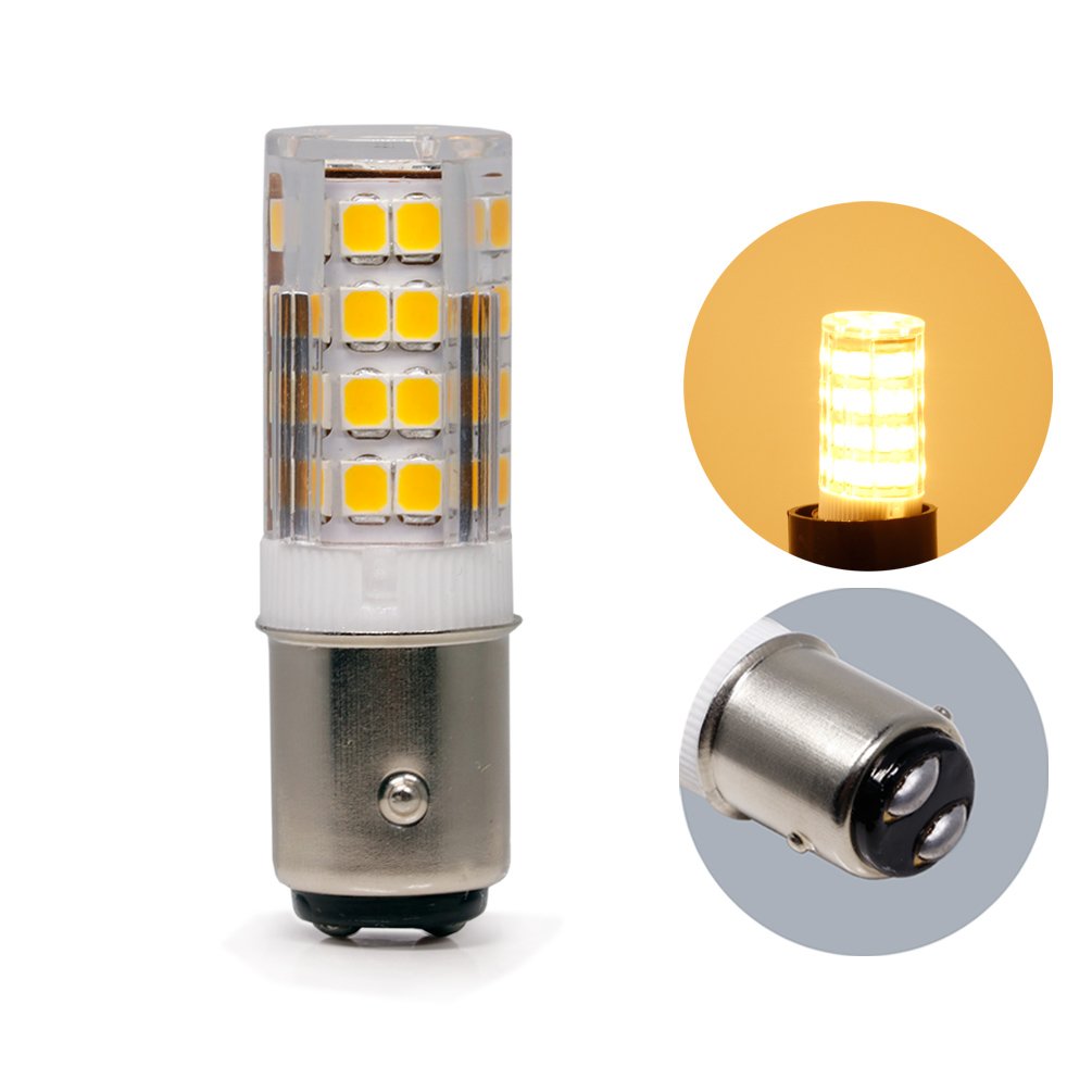 HxLED Dimmable Ba15d Bulb, Ba15d Double Contact Bayonet Base LED Corn Bulb, 5W Equivalent to 50W Halogen Bulbs, 500LM, 120V, Warm White 2800K for Sewing Machine Lamp (2 Pack)