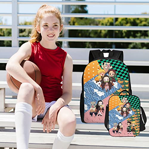 Kugahus Anime Backpacks Set,Cartoon Laptop Backpacks Teens Backpack Travel Bags Pencil Case Lunch Box (Cute)