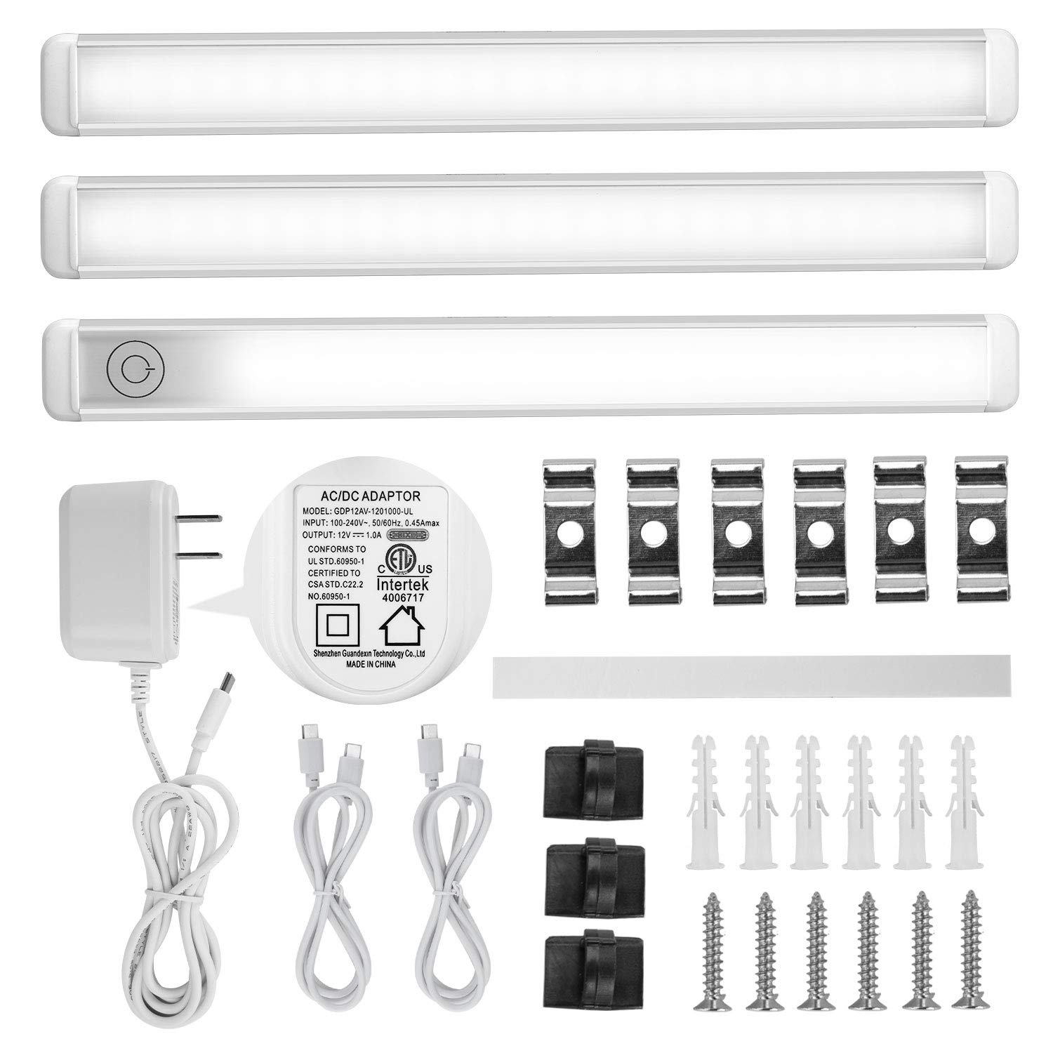 LED Under Cabinet Lighting dimmable - GONOTO Under Cabinet Light hardwired120V ETL Adapter,Tool-Free Install Kitchen Accent Lights,Touch on/Off/Dimmer Under Counter Lights,Natural White 4000K 3pack