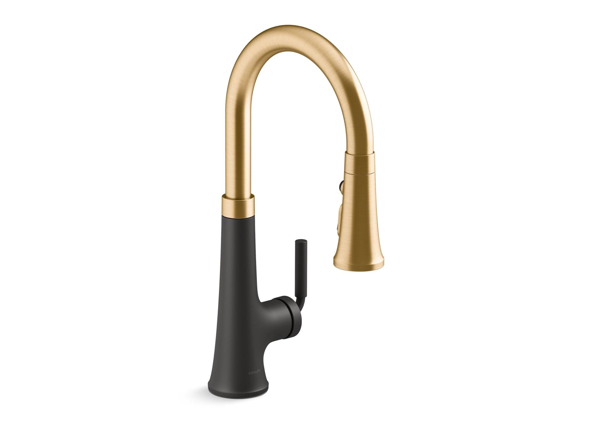 Kohler 23764-BMB Tone, Kitchen Sink Faucets with Pull Down Sprayer, Matte Black with Moderne Brass