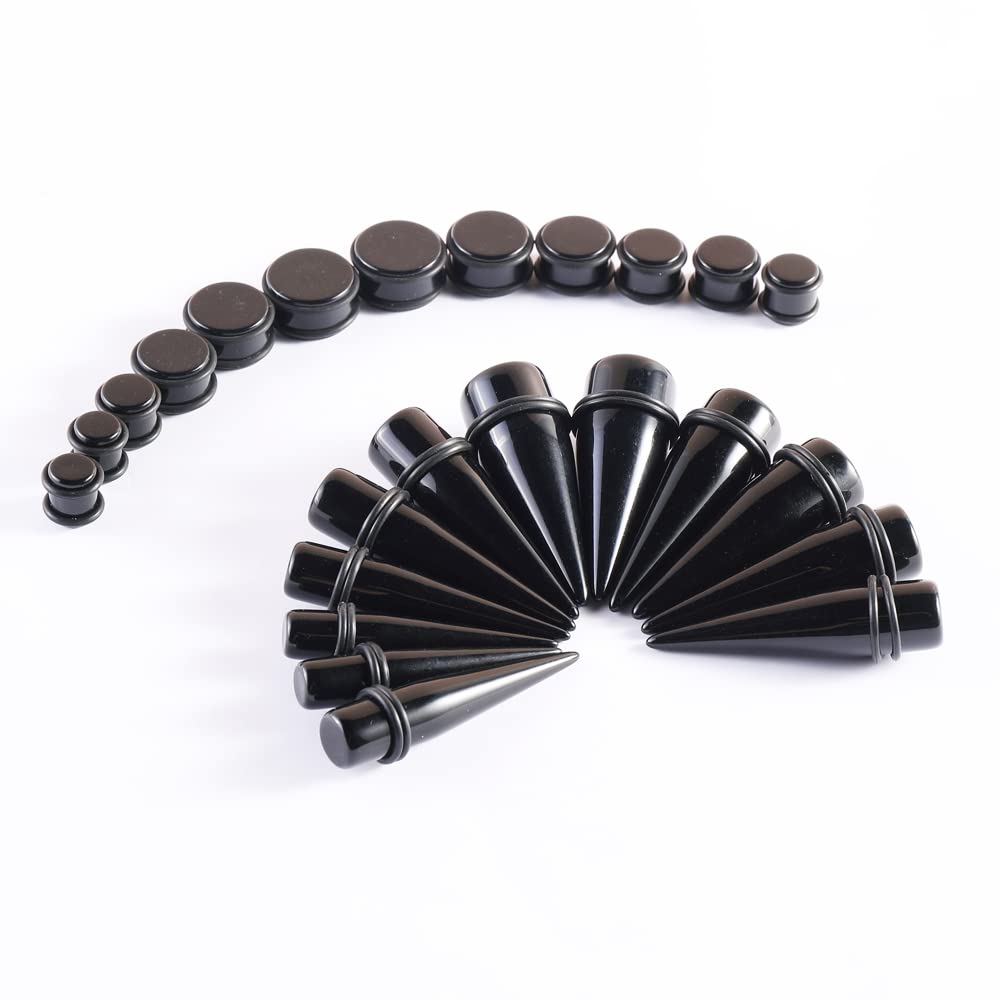 Memsion Ear Stretching Kit Gauges 24 Pieces Big Gauges 00G-20mm Ear Gauges Expander Set Acrylic Ear Tapers and Plugs Body Earring Piercing Kits Black Color