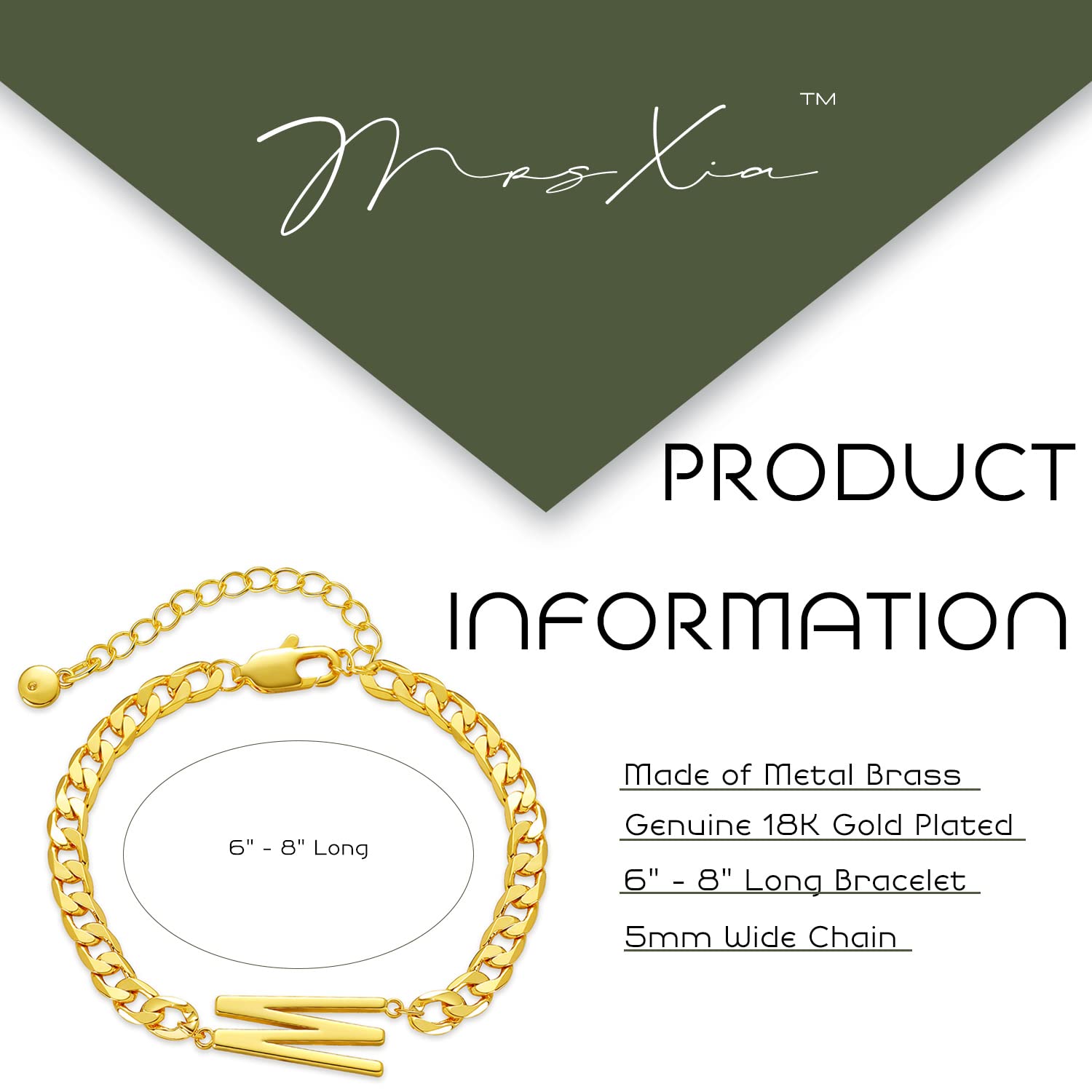 MRSXIA Bracelet for Women Gold Initial Sideways Letter K 5MM Cuban Link Curb Chain 18K Gold Filled Dainty Simple Personalized Alphabet Jewelry Birthday Gift