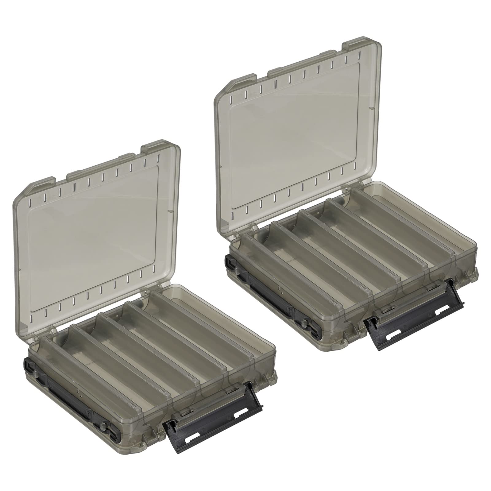 PATIKIL Fishing Lure Storage Box 2 Pack Plastic Double Sided Fish Tackle Container Organizer, Gray