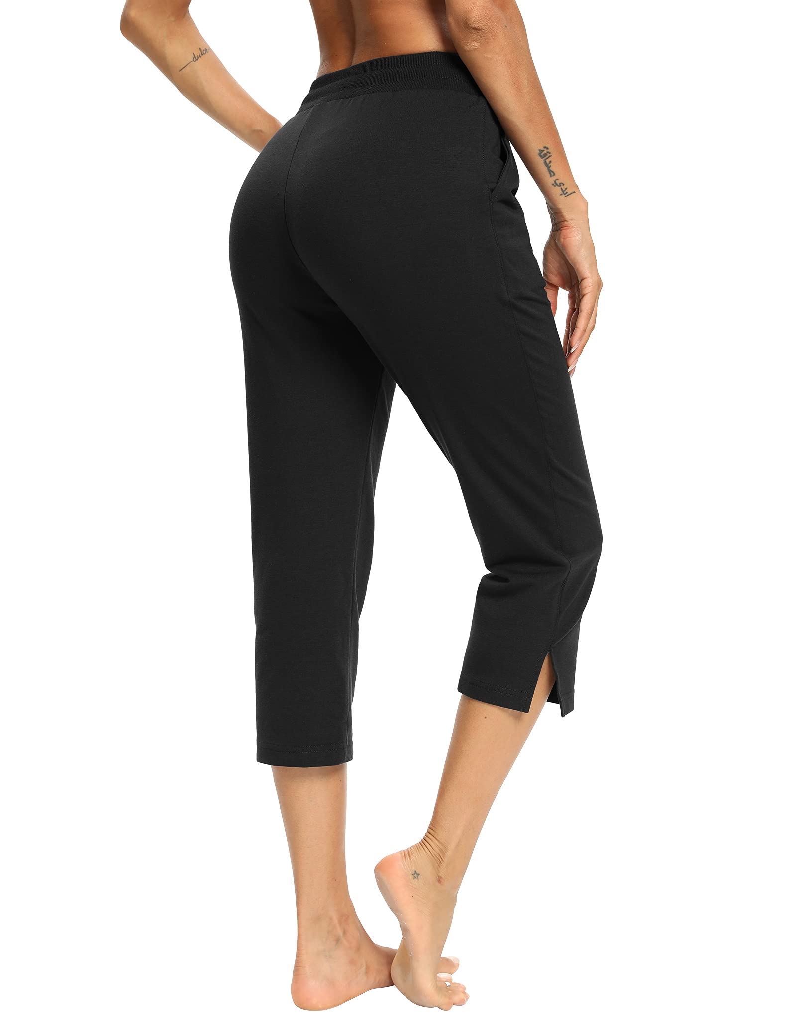 LEXISLOVE Capris for Women Casual Summer Wide Leg Crop Pants Loose Comfy Drawstring Yoga Jogger Capri Pants with Pockets Black XL