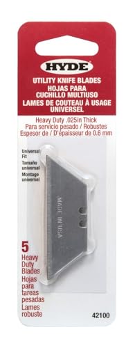 Hyde Tools 42100 Heavy Duty .025 Inch Utility Knife Replacement Blade, Pack of 5, Silver