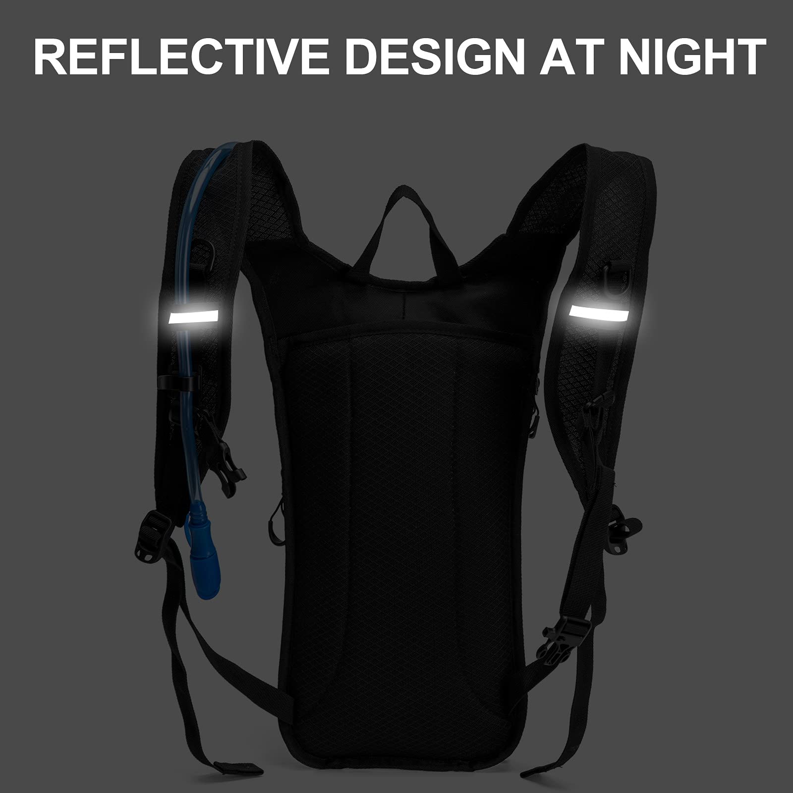 Hydration Backpack with 2L Water Bladder for Men & Women Suitable for Festivals, Raves, Hiking, Biking, Climbing, Running, Outdoors and More (Holographic - Purple)