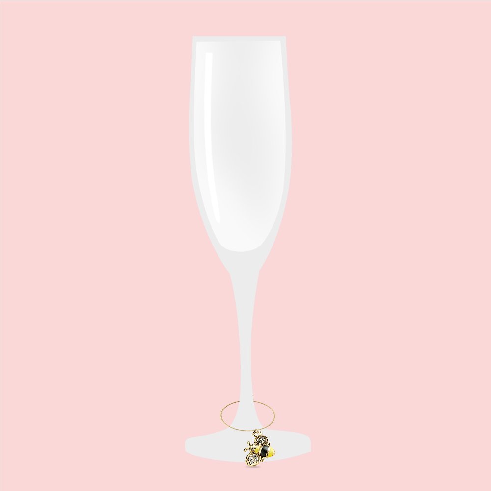 P420 4-color Little Crystal Bee Wine Charms Glass Marker for Party with Velvet Bag- Set of 4