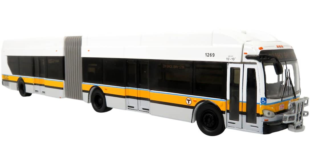 New Flyer Xcelsior XN-60 Aerodynamic Articulated Bus #39 "MBTA Boston White w/Stripes 1/87 (HO) Diecast Model by Iconic Replicas 87-0334