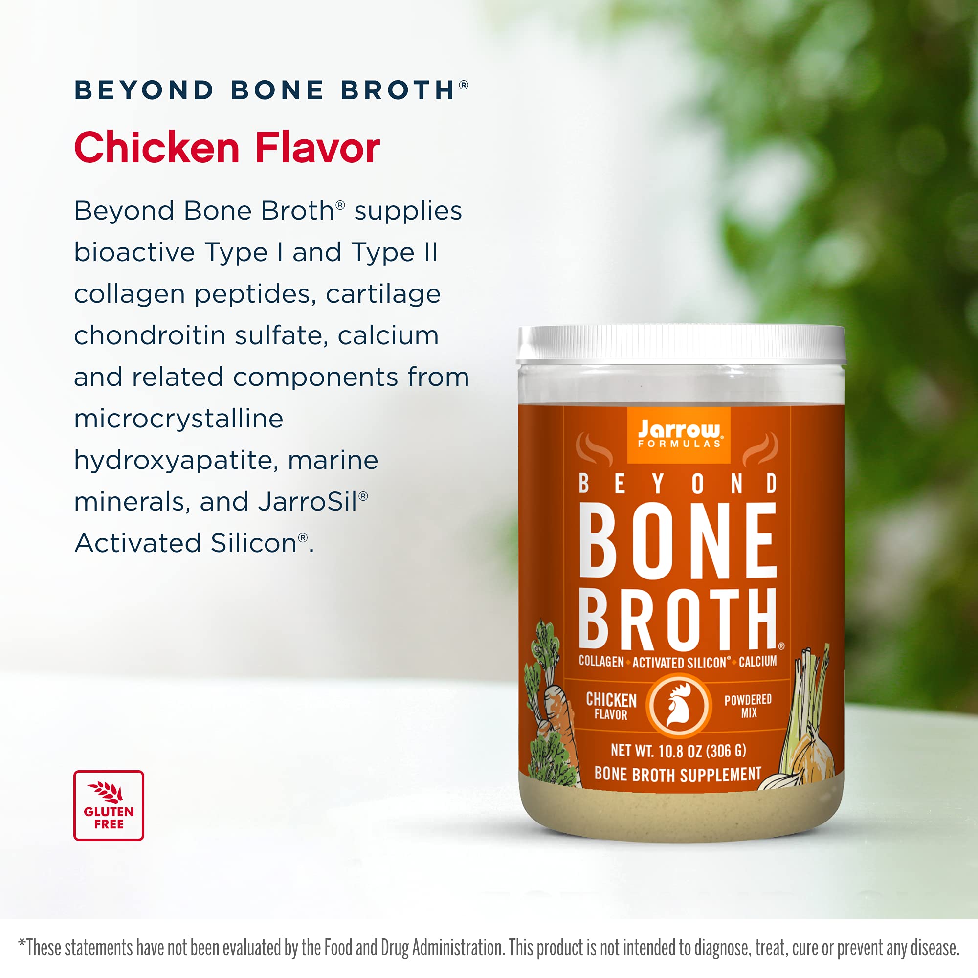 Jarrow Formulas Beyond Bone Broth, Chicken Flavor - 10.8 oz Powdered Mix - Nutritional Take on Traditional Bone Broth - Supplies Collagen, Activated Silicon & Calcium - Approx. 17 Servings