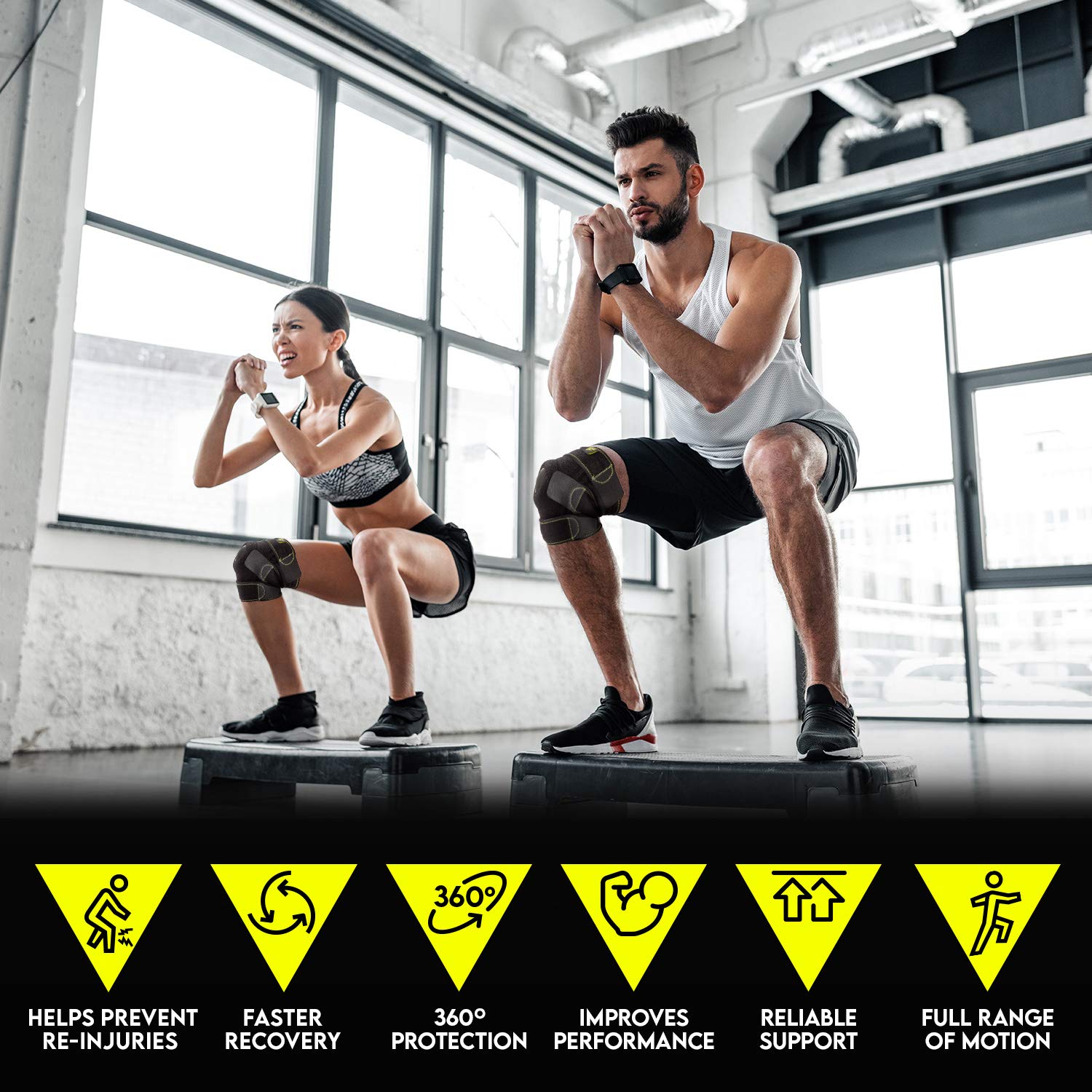 LANGOV Knee Brace For Knee Pain For Women & Men β Knee Compression Sleeve - Open Patella Knee Support With Adjustable Straps β Relieves Pain - Stablizer Wraps For Running, Working Out, Weightlifting
