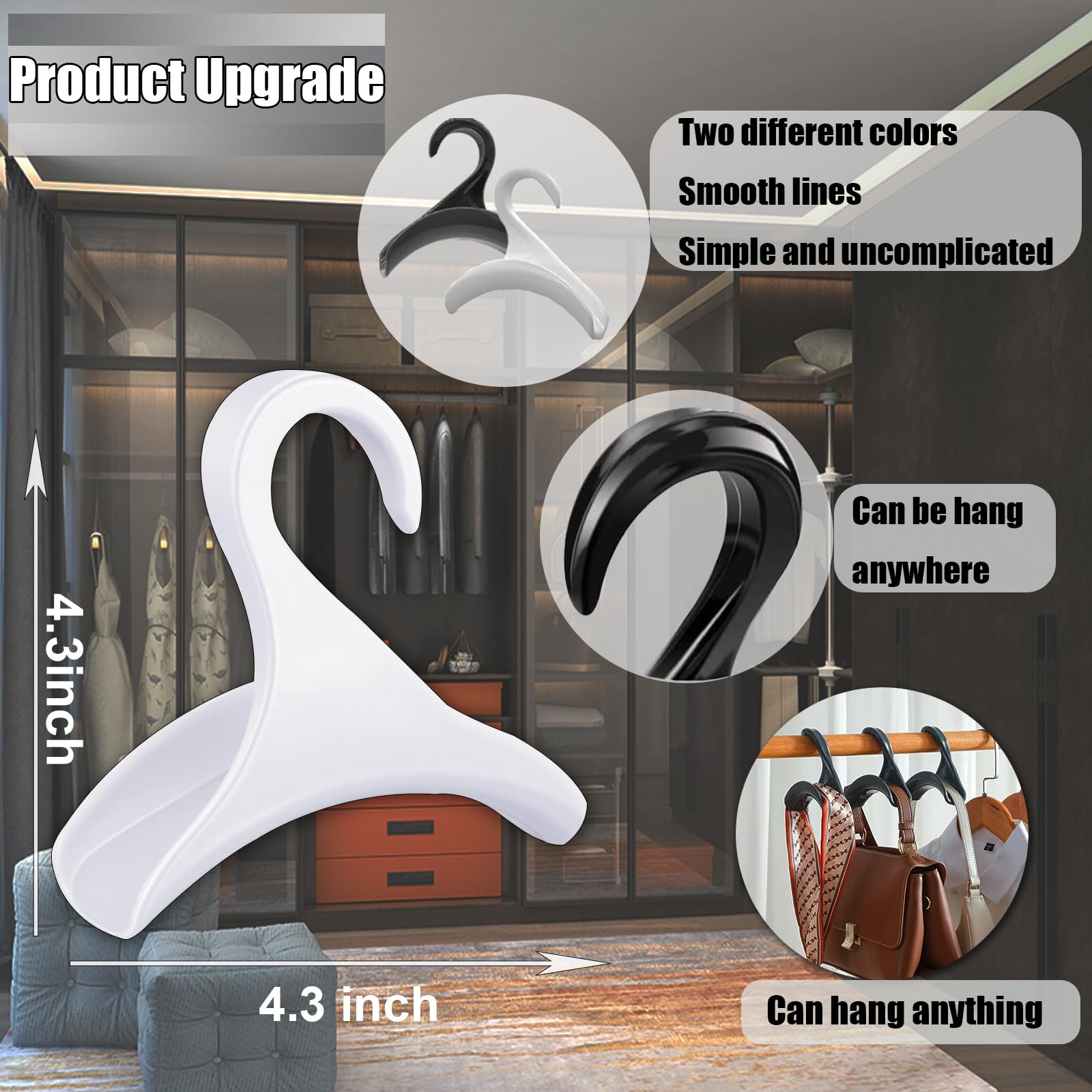 VTOBON 20PCS Purse Hanger for Closet, Purse Hanger Hook Bag Rack Holder Space Saver, Multi-Functional Arch Bag Rack Hanging Organizer for Backpacks Satchels Purses Handbags Tote Holder White & Black