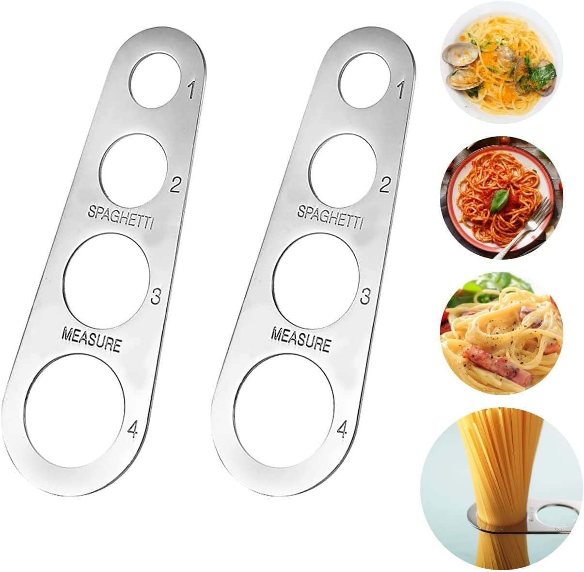 Pack of 2 Stainless Steel Spaghetti Pasta Measuring Tool with 4 Serving Portion to Properly Measure Spaghetti- Salesdude Kitchen Gadgets, Silver, 7-1/4 inches, c-30
