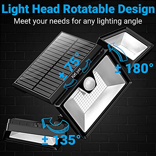 KOLYES Solar Lights Outdoor - 2 Pack, 214 LED 2200LM Ultra Bright Wireless Solar Motion Sensor Lights Outdoor with 3 Modes, Adjustable & Wide Lighting Area, IP65 Waterproof Durable LED Flood Lights