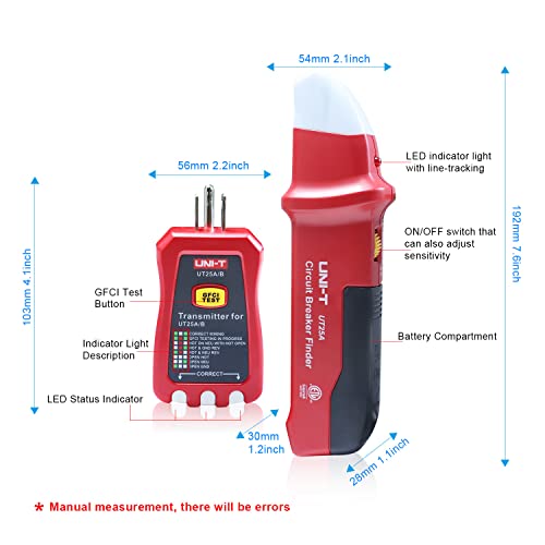 UNI-T AC Circuit Breaker Finder with Integrated GFCI Outlet Tester AC 90-120V USA Plug + Adjustable Sensitivity Beeper Indicattion+ Flashing LED Light