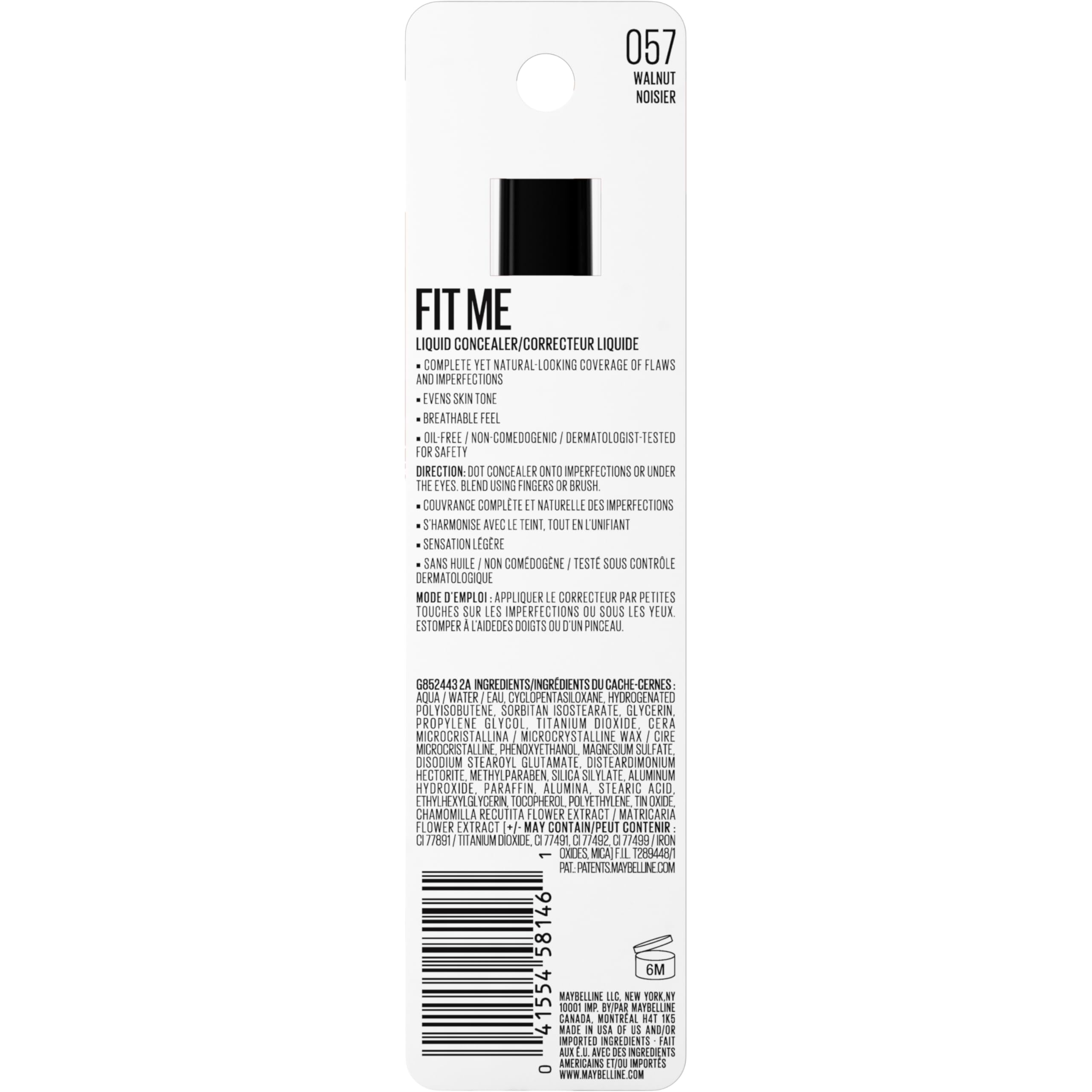 Maybelline Fit Me Liquid Concealer Makeup, Natural Coverage, Lightweight, Conceals, Covers Oil-Free, Walnut (Packaging May Vary)