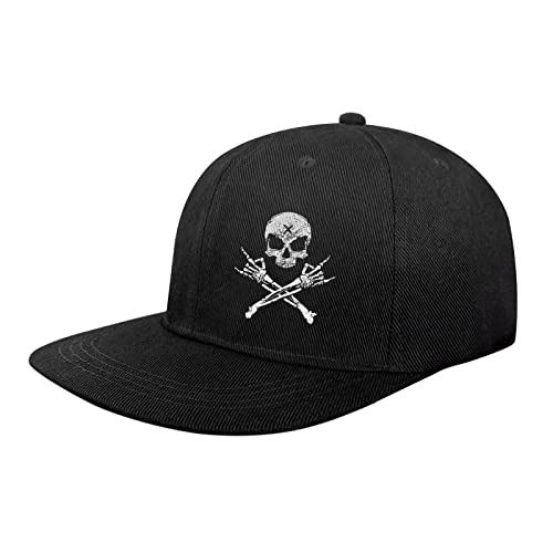 Negi Skull Hat Mens Snapback Hats, Classic Flat Bill Hats for Men Women, Skeleton Hand Hat Hip Hop Baseball Cap Snapback Extender Adjustable, Skull Finger Flat Black Fitted Hat