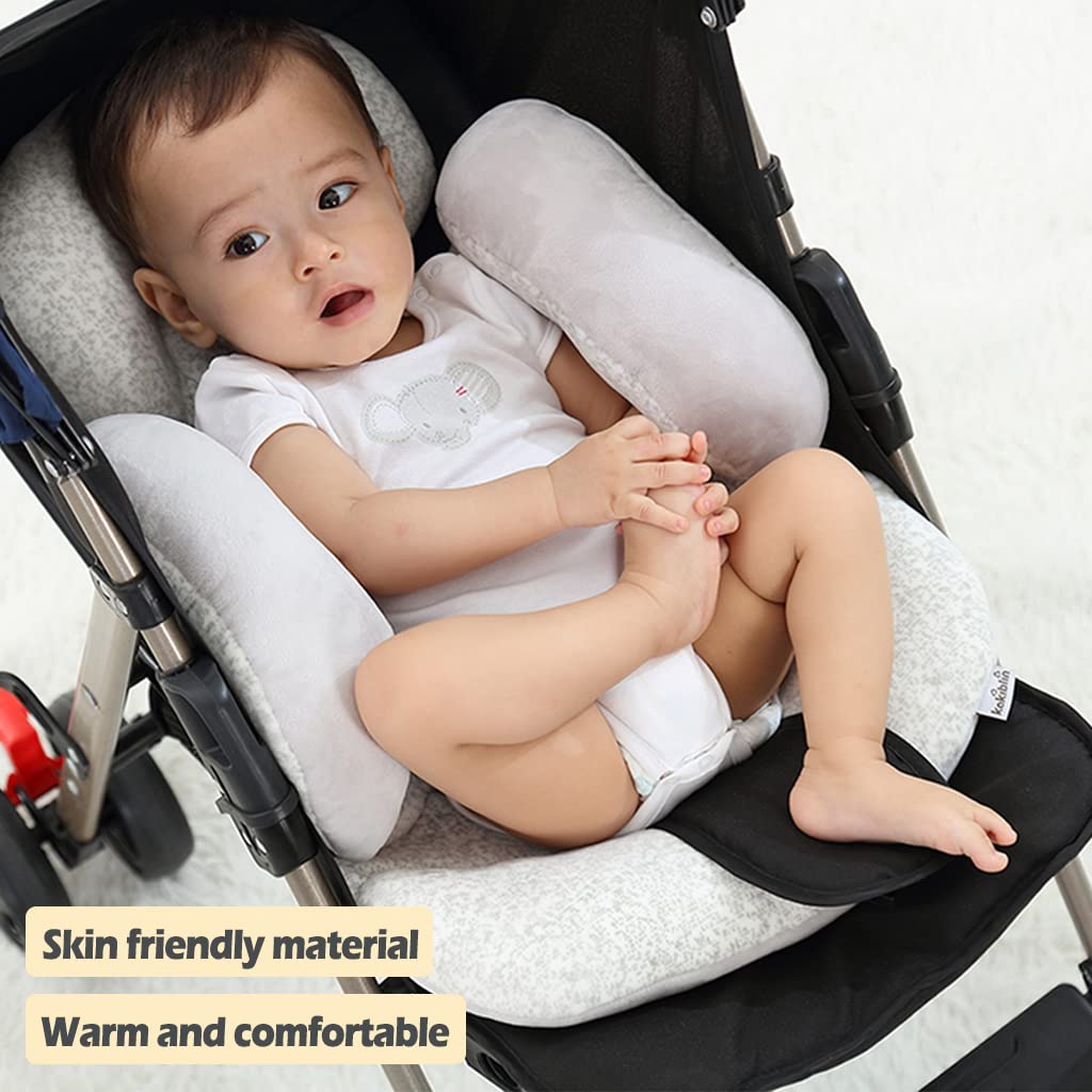 KAKIBLIN Baby Stroller Cushion, Soft Baby Stroller Liner Pram Head and Body Support Cushion Washable Baby Stroller Padding Head Support Pillow for Newborn, Gray