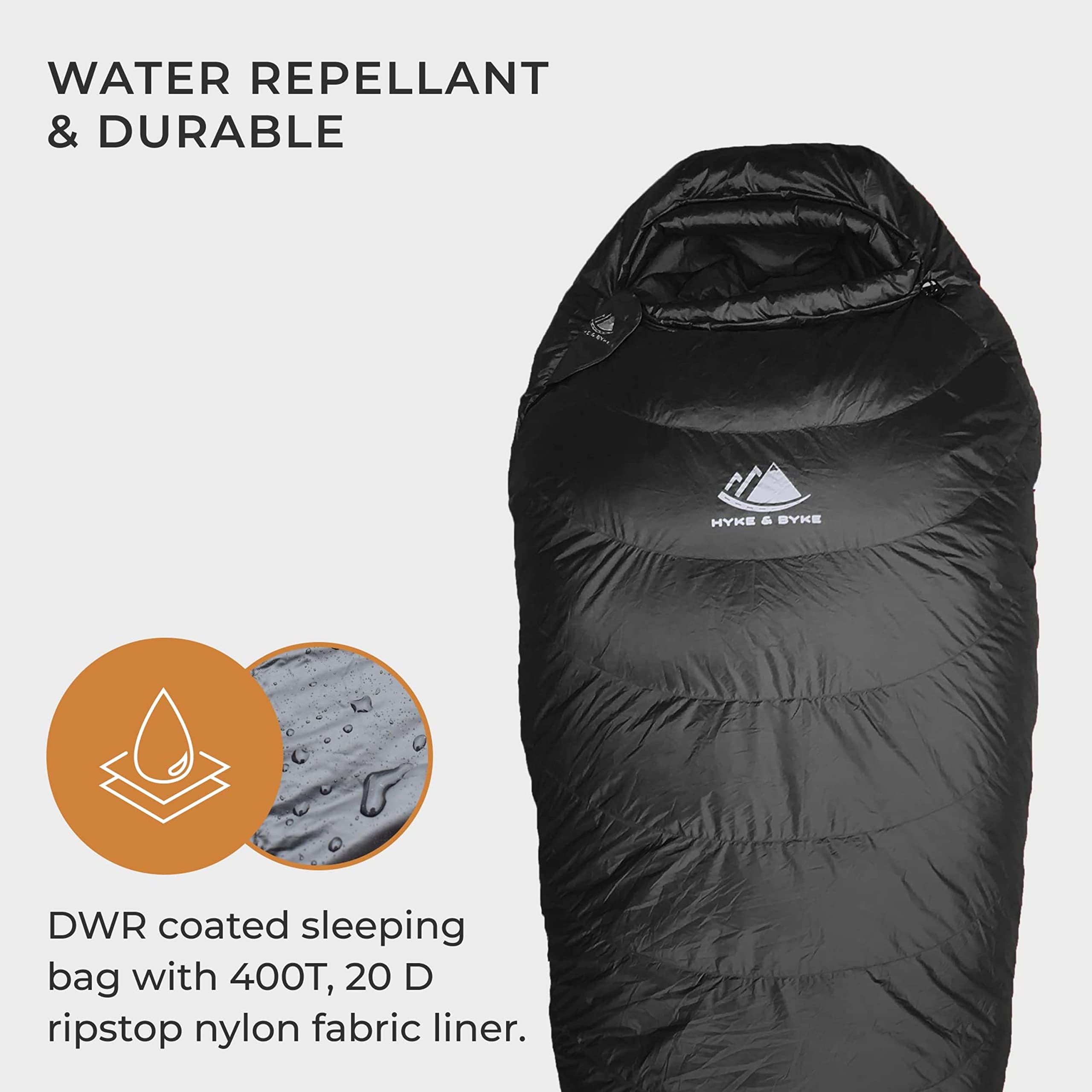 Hyke & Byke Snowmass 0°F Cold Weather Mummy Hiking & Backpacking Sleeping Bag - Duck Down 650 FP 4 Season Sleeping Bags for Adults - Ultralight with Compression Stuff Sack (Black, Long)