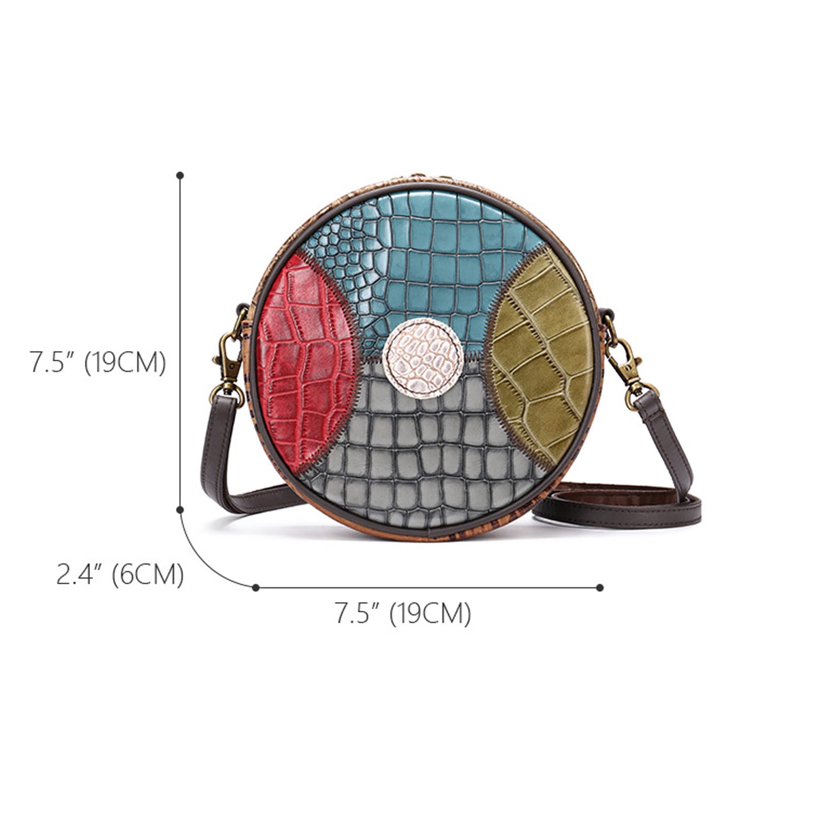 Nirkrizo Women Shoulder Bag Circle Small Handbag Crocodile Pattern Leather Crossbody Bag Purse (Round Bag 01)