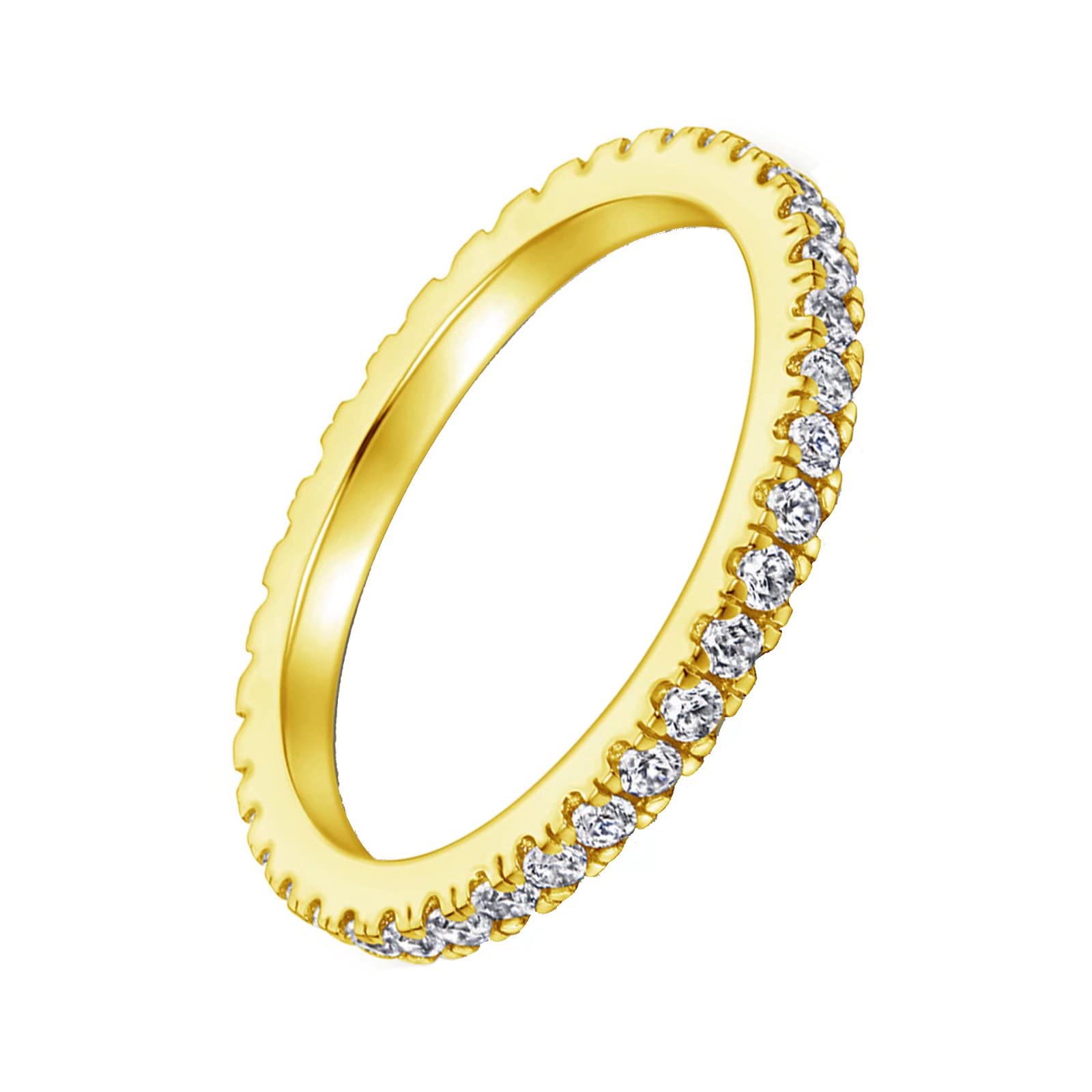 OPINM 2mm Gold Plated 925 Sterling Silver Cubic Zirconia Womens Eternity Ring Anniversary Wedding Engagement Band Ring size 10