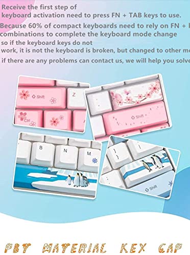 Manbala ZMX Cherry Blossom 61 Mechanical Keyboard,60%Compact Mechanical 61Keys 5.0Bluetooth/Type-C Wired Dual-Mode RGB Backlit Five-Sided Sublimation PBT Keycap Gaming Keyboard (Red Switch, Pink)